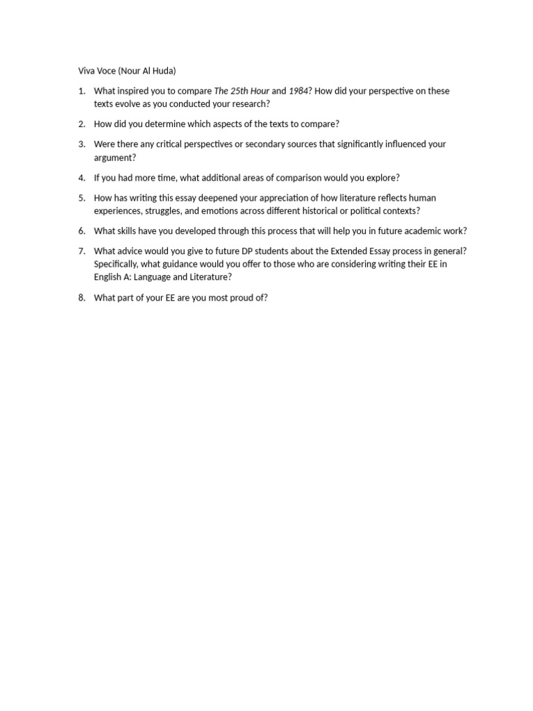 Viva Voce Sample Questions | PDF