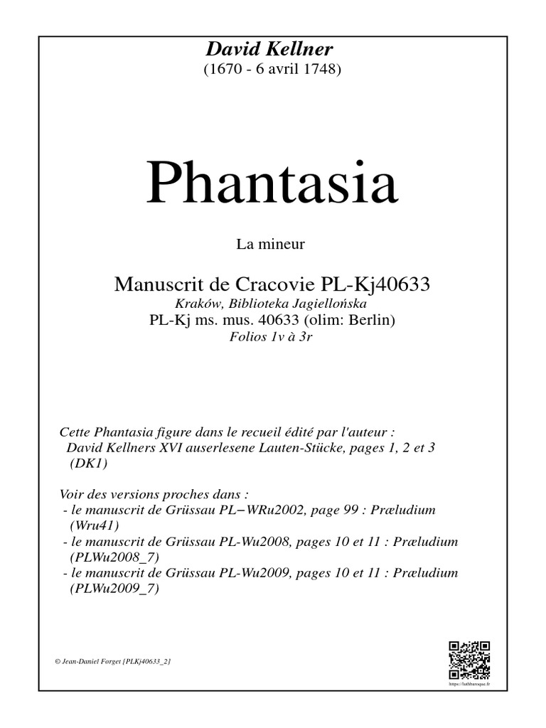 Phantasia en La mineur de David Kellner | PDF | Théorie de la musique ...