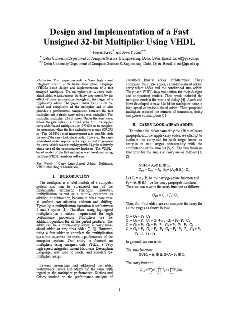 Design and Implementation of A Fast Unsigned 32-Bit Multiplier Using ...