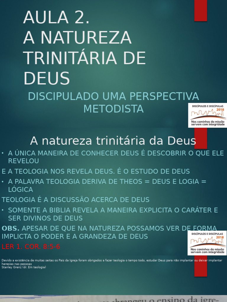 Discipulado Aula 2. A natureza trinitária da Deus | PDF | Trindade | Amor