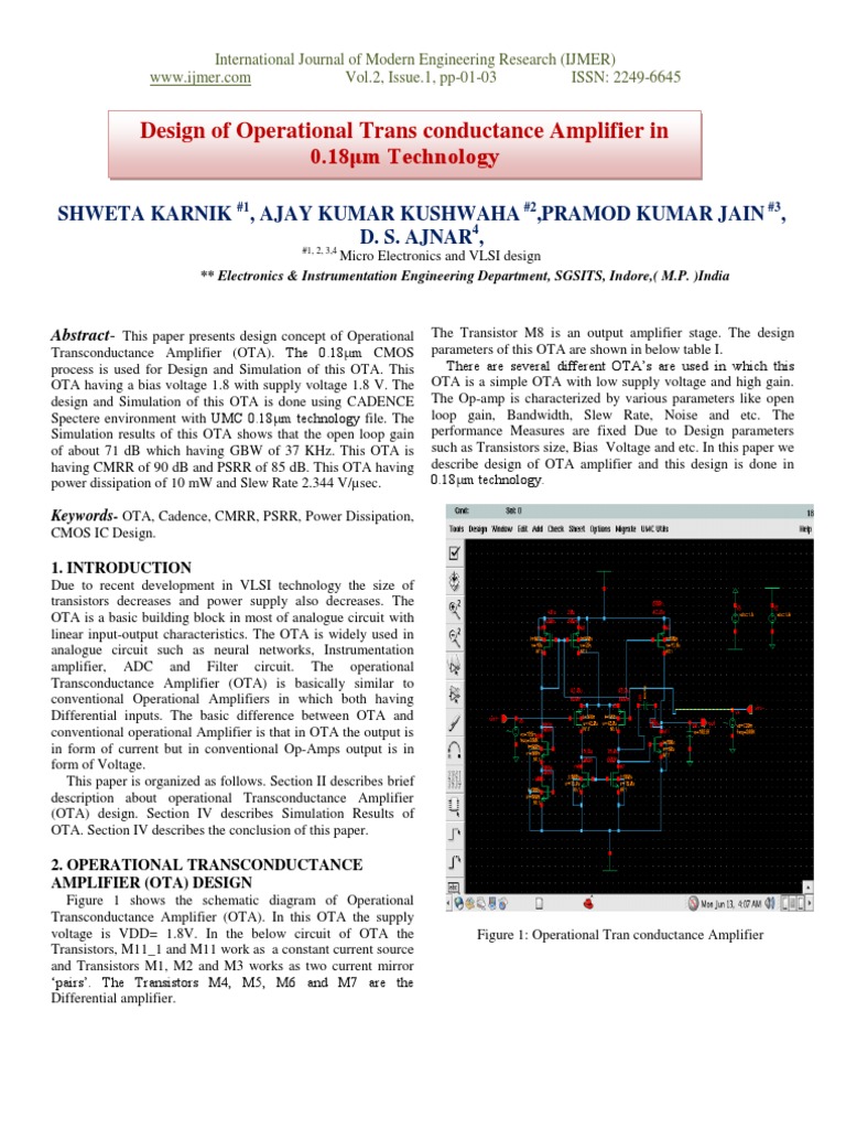 Design of Operational Trans conductance Amplifier in 0.18μm Technology | PDF | Amplifier ...