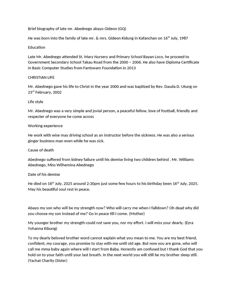 Brief Biography of Late MR | PDF