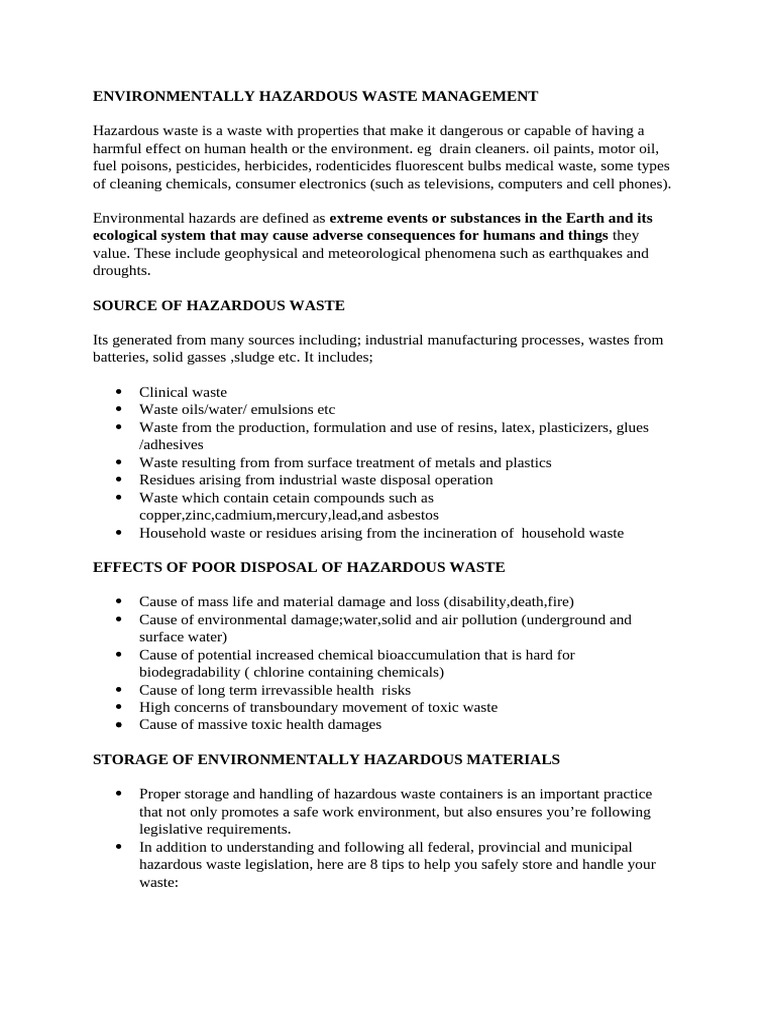 Hazzardous Waste - Enviromental Literacy | PDF | Waste | Hazardous Waste