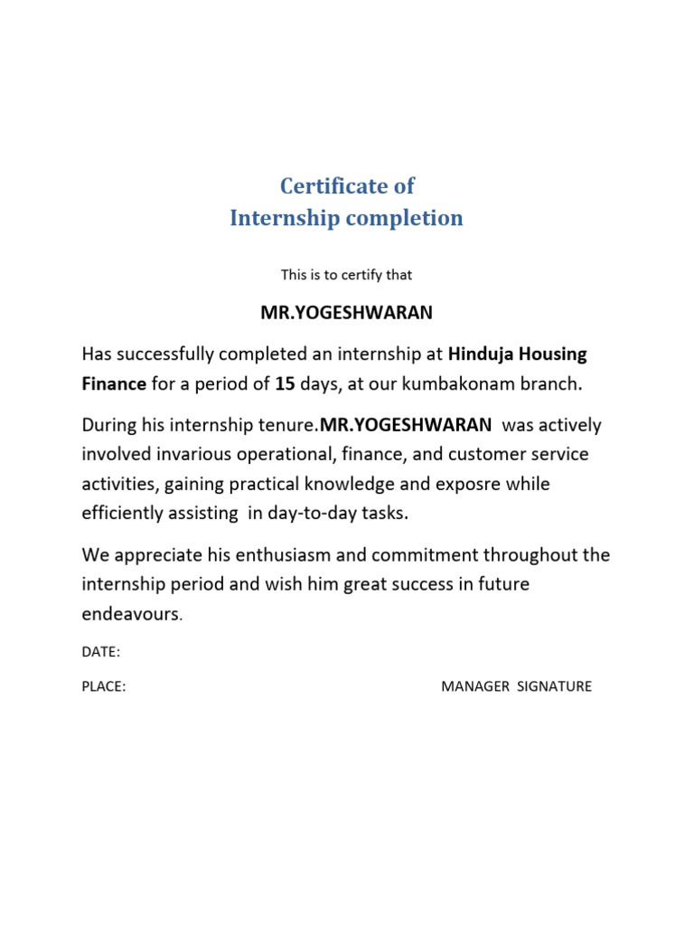 Internship Completion Certificate | PDF