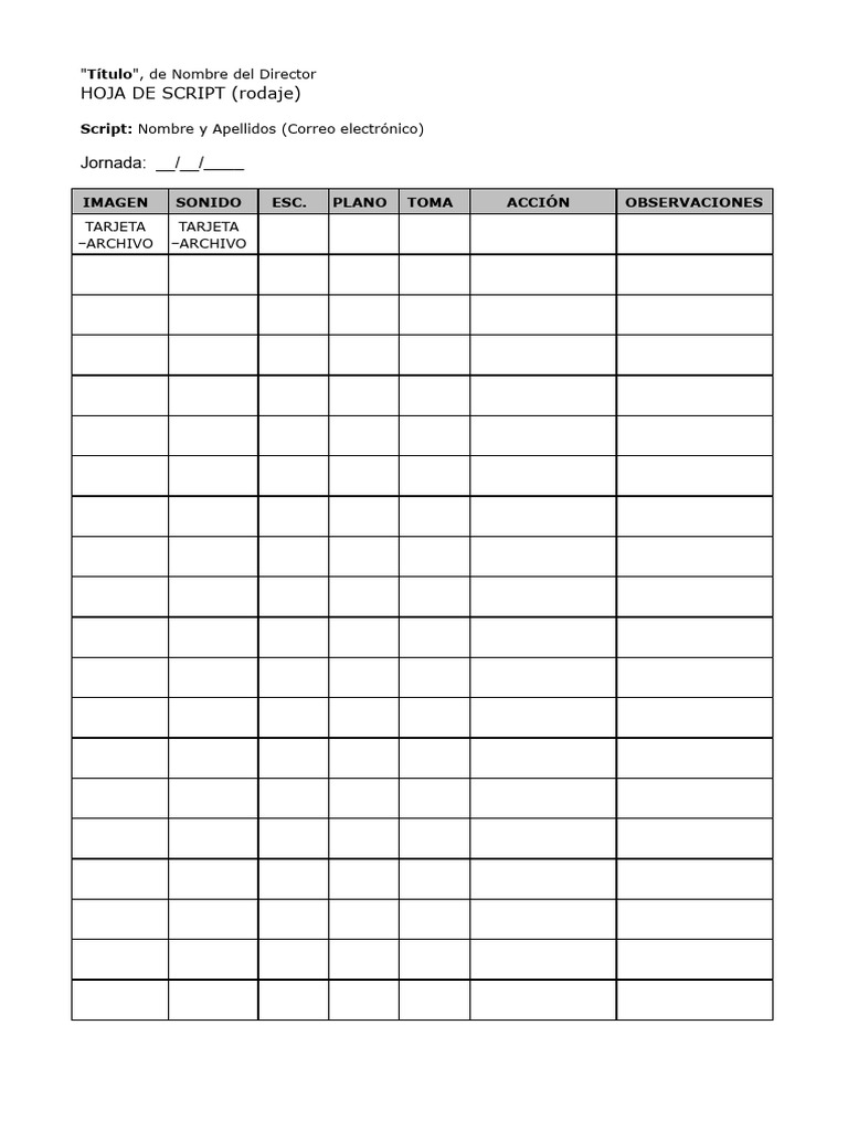 Formato Hoja de Script (Rodaje).Doc | PDF
