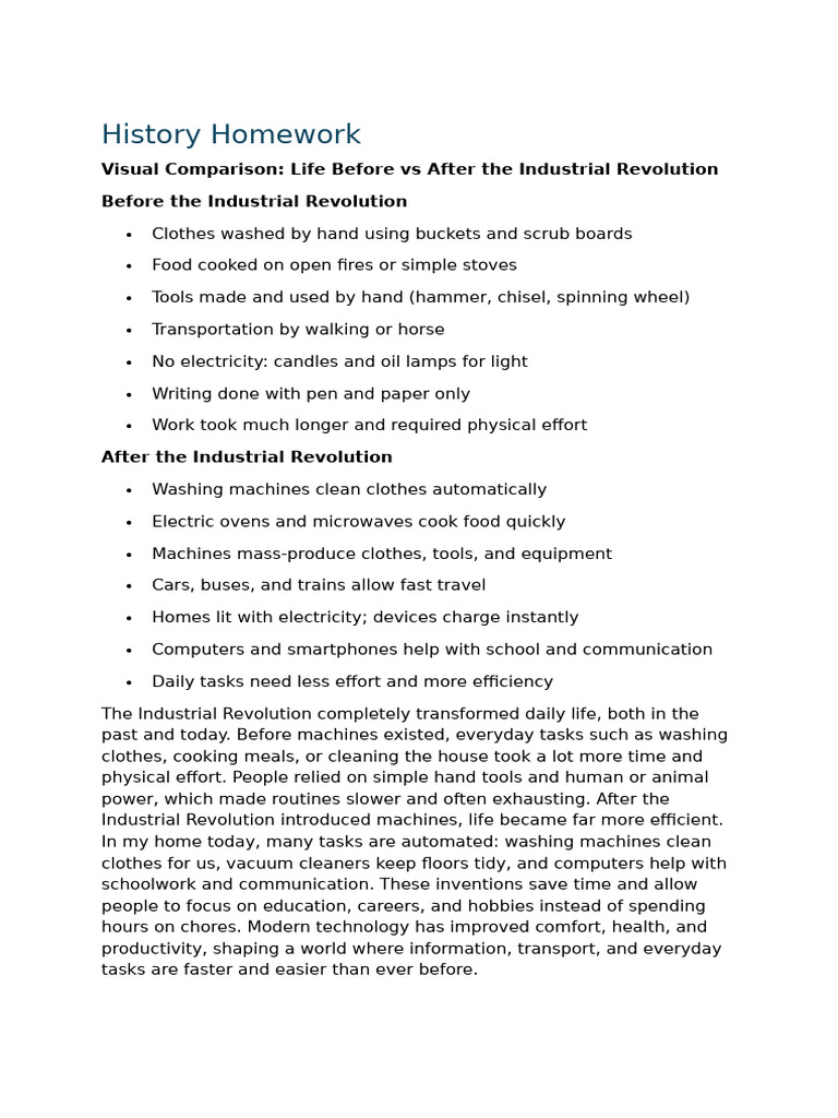 Impact of the Industrial Revolution on Daily Life | PDF
