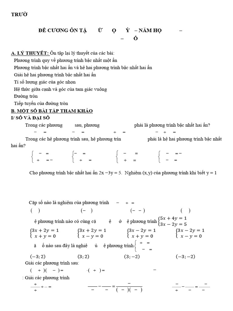 Thcs Phan Chu Trinh - De Cuong Giua Ky i Khoi 9 | PDF