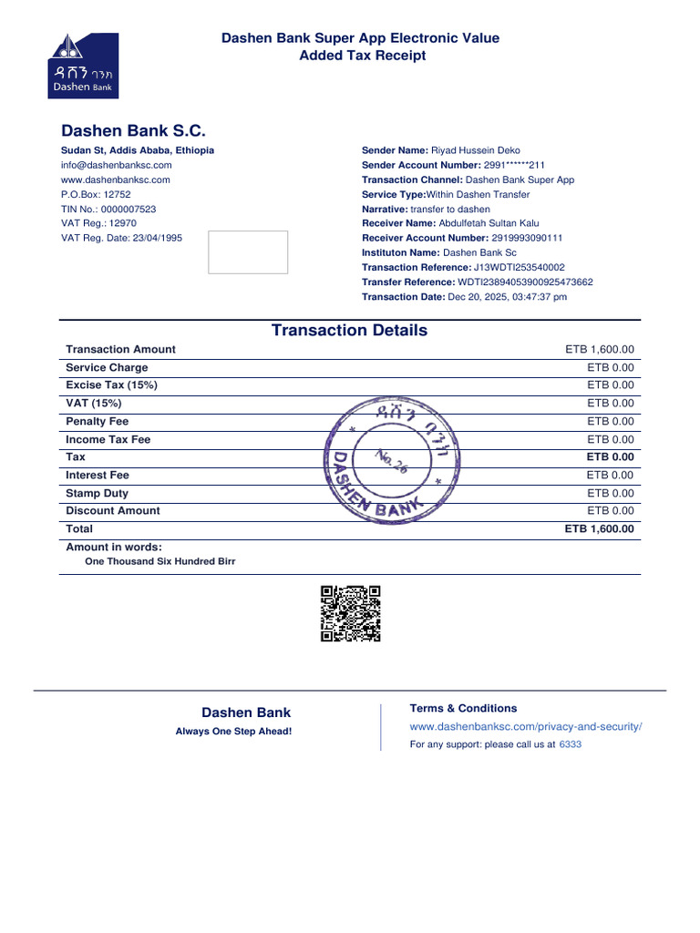 Within Dashen Transfer J13WDTI253540002 | PDF | Taxes | Money