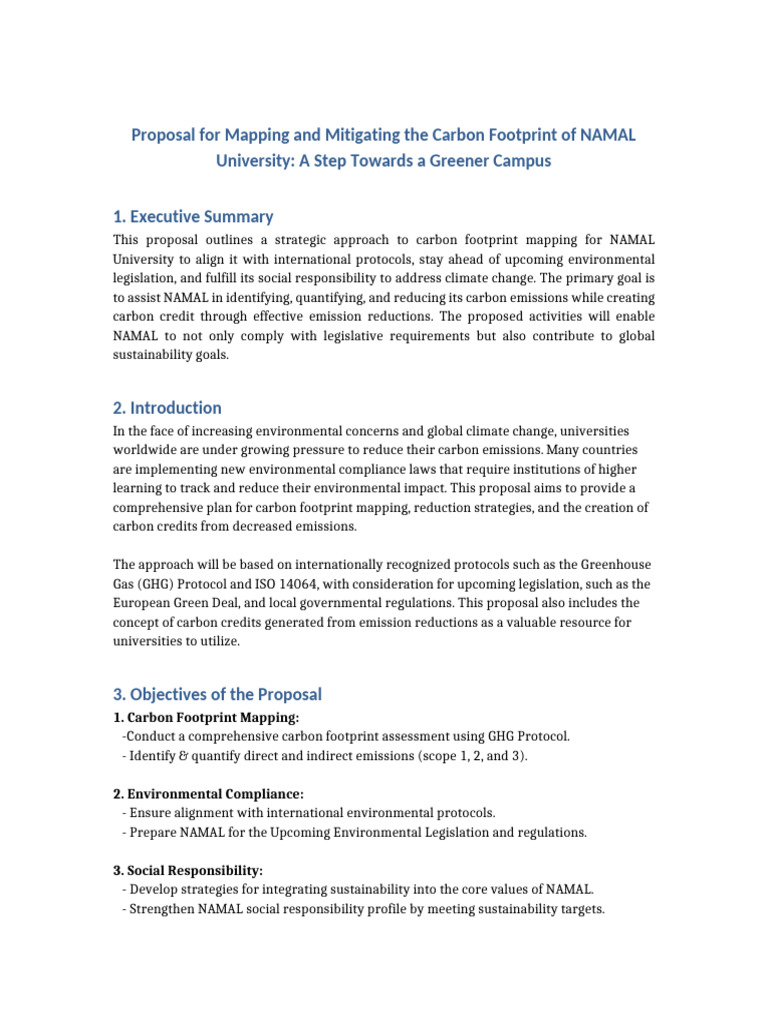 NAMAL University Carbon Footprint Proposal | PDF | Carbon Footprint ...