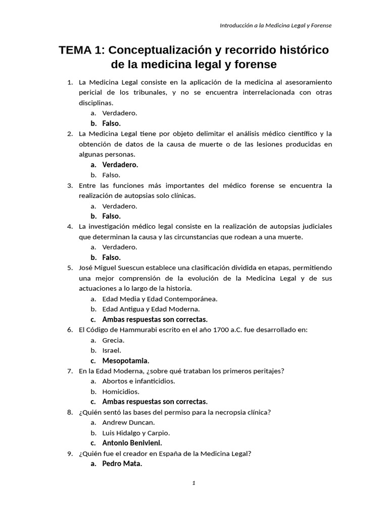 AUTOEVALUACIONES TEMARIO HLC | PDF | Jurisprudencia médica | Autopsia