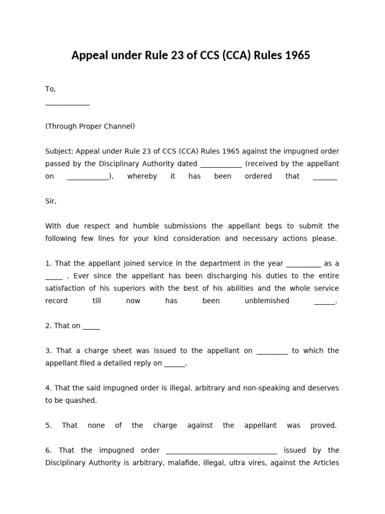 Appeal Under CCS (CCA) Rule 23 Guidelines | PDF | Estoppel | Public Law