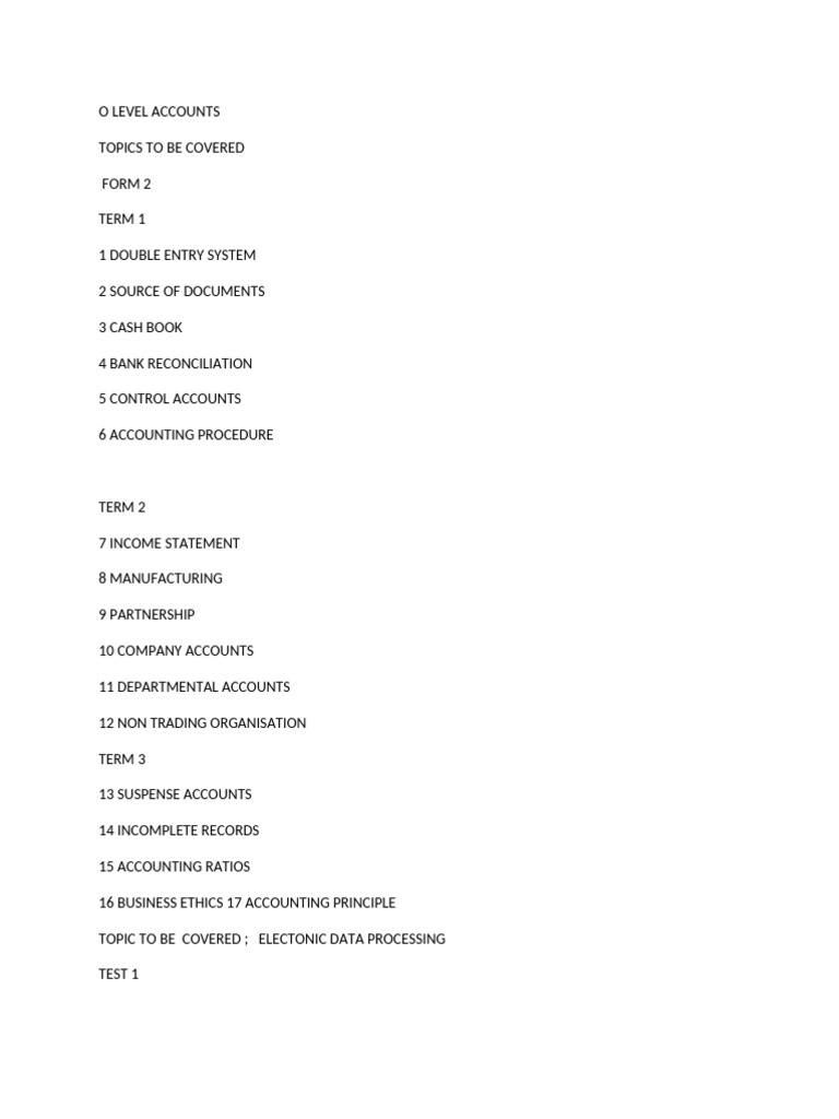 O Level Accounts: Key Topics Overview | PDF | Debits And Credits ...