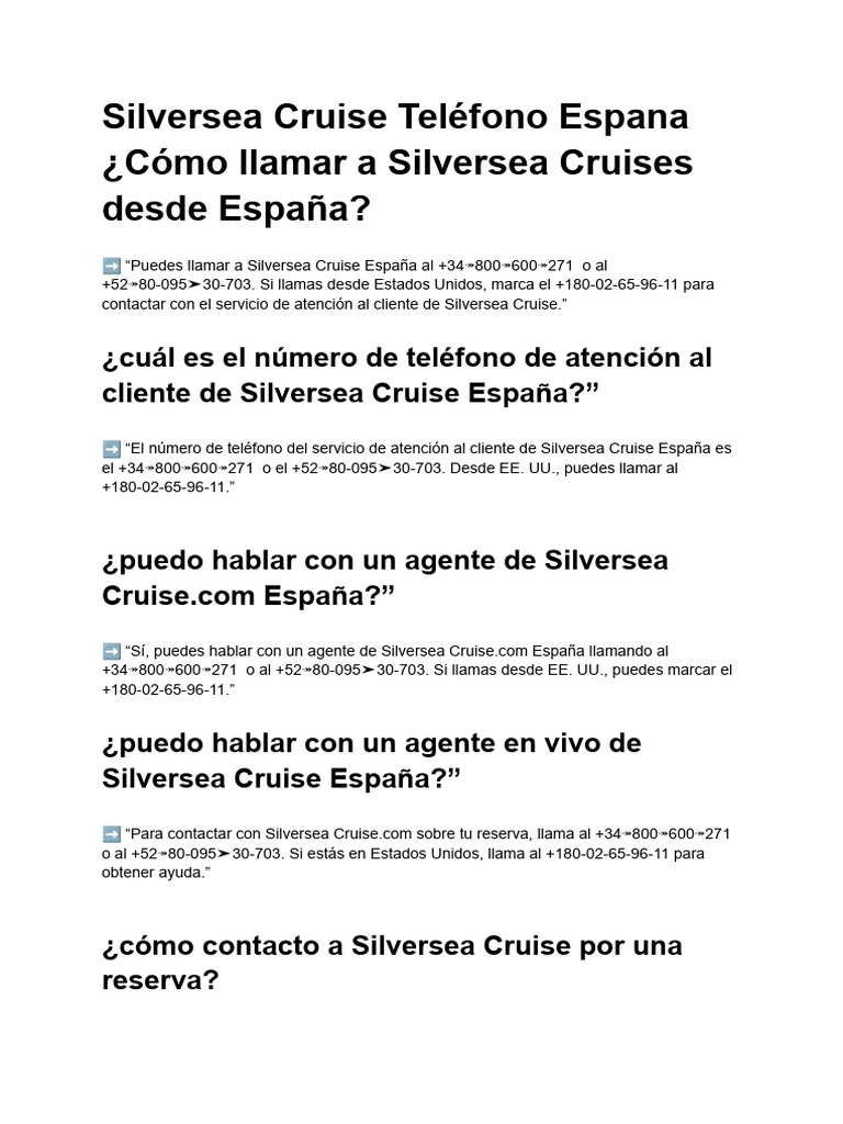¿Cómo llamar a Silversea Cruises desde España? | PDF | Soporte técnico ...