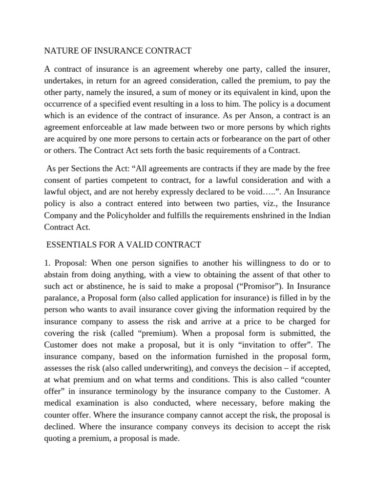 Nature of Insurance Contract | PDF | Insurance | Insurance Policy
