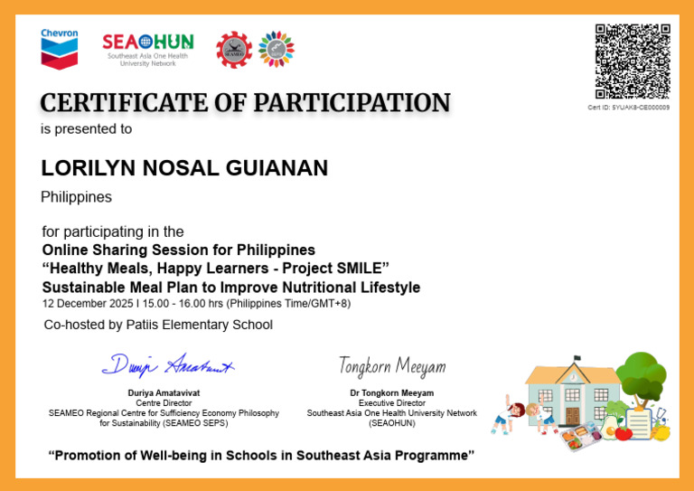 Certificate For LORILYN NOSAL GUIANAN For - Feedback and E-Certificate ...