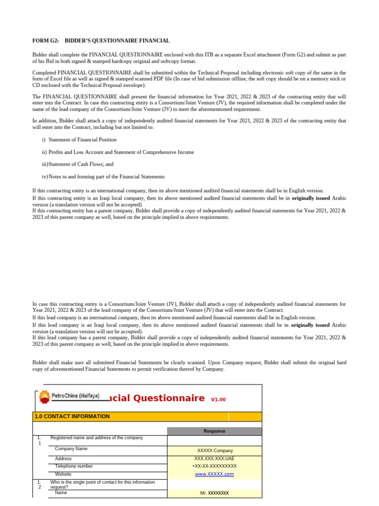 Form g2 - Bidder's Question Financial | PDF | Expense | Equity (Finance)