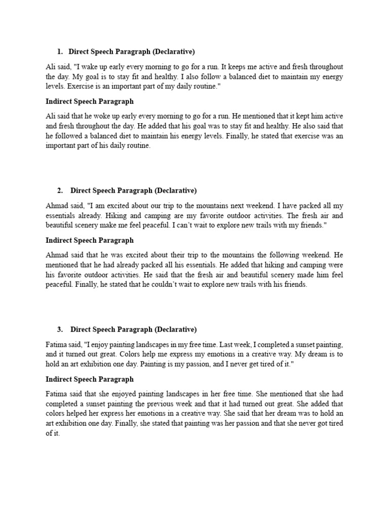 Direct and Indirect Speech Examples | PDF