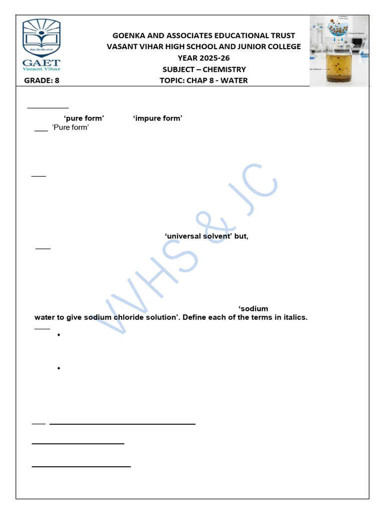 Chemistry Grade 8: Water Solutions Guide | PDF | Mixture | Solubility