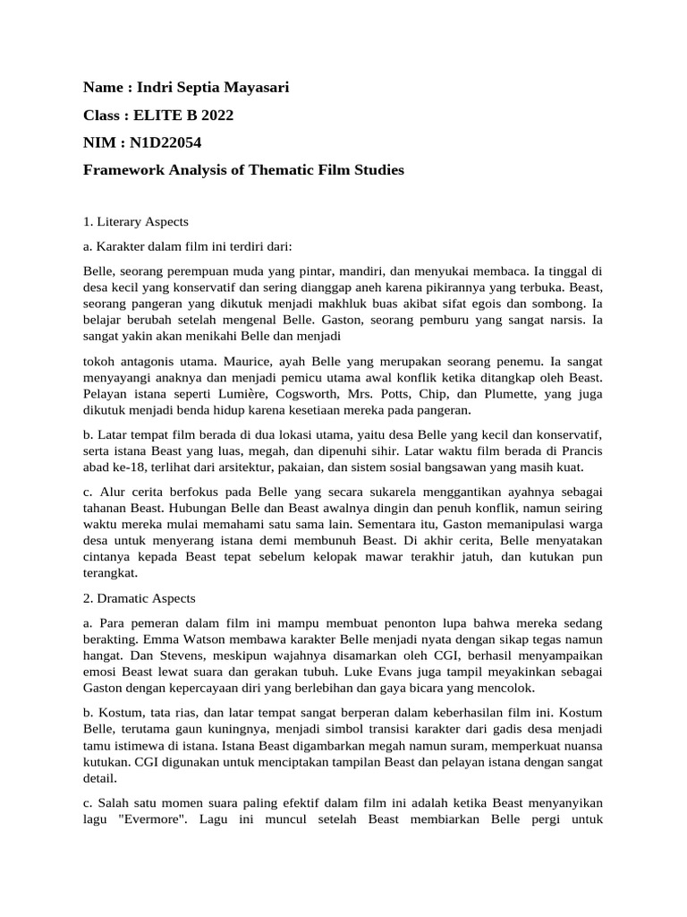 Indri Septia Mayasari Thematic Film Study | PDF