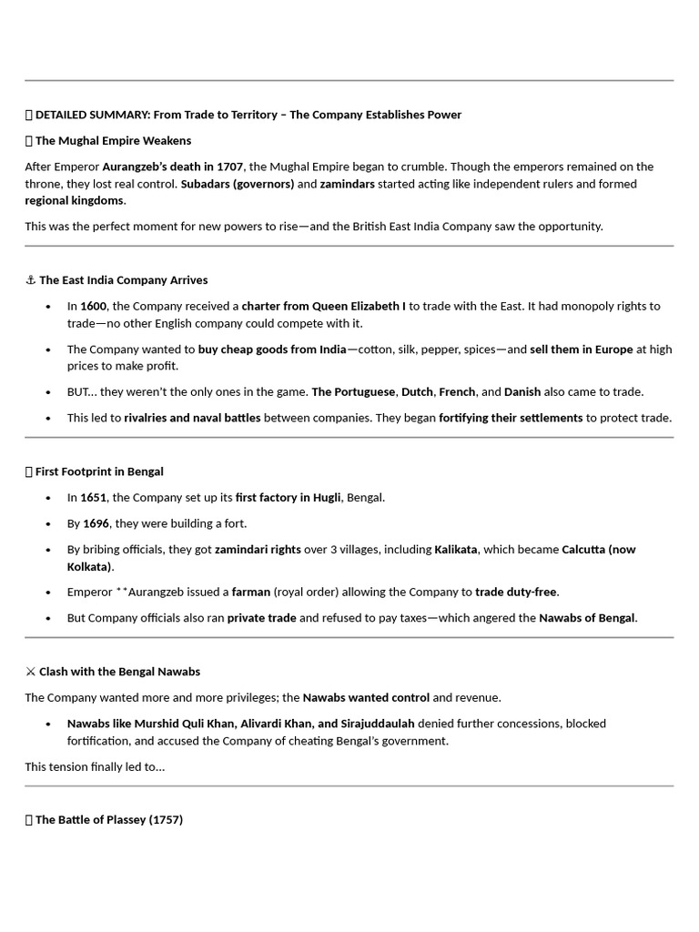 History Chapter 2 Summary | PDF | British India