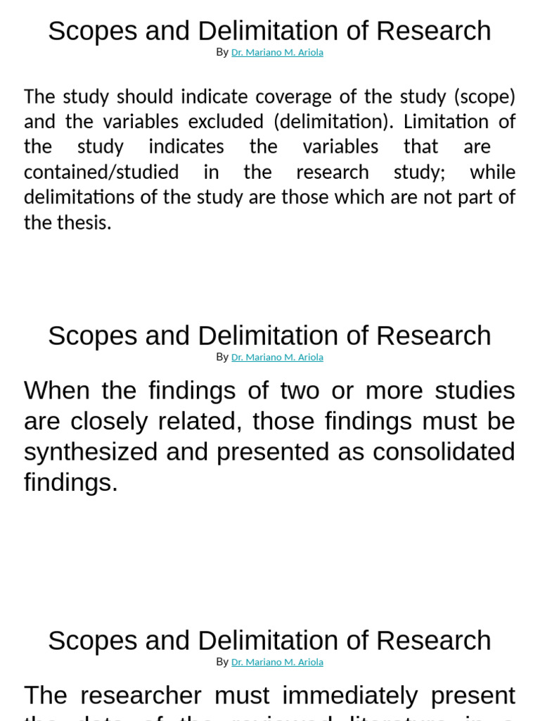 Scopes and Delimitation of Research by Dr. Mariano M. Ariola | PDF