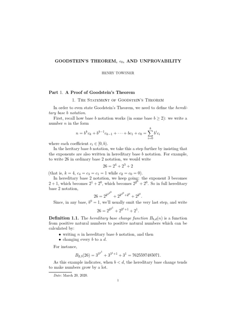 Understanding Goodstein's Theorem | PDF | Natural Number | Metalogic