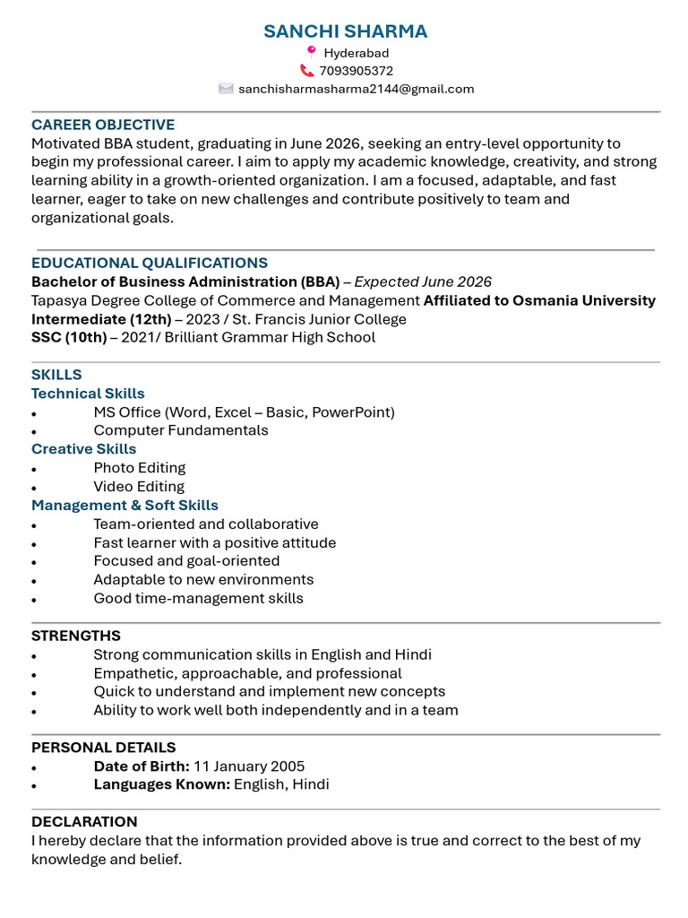 Sanchi Sharma CV | PDF
