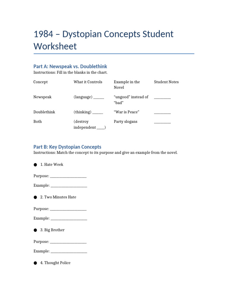 1984 Dystopian Concepts Worksheet | PDF