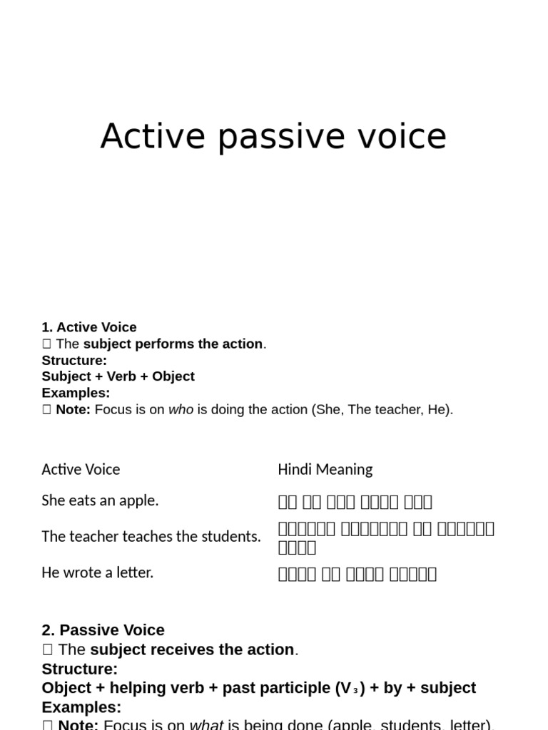 Active and Passive Voice Explained | PDF | Verb | Subject (Grammar)