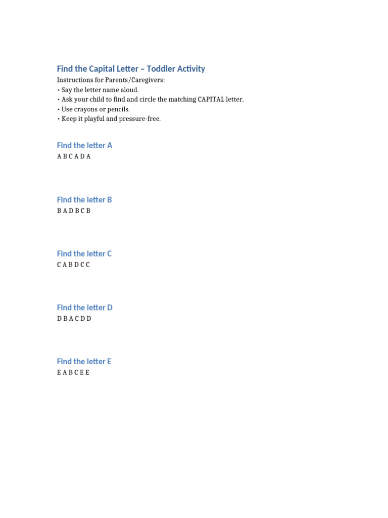 Find The Capital Letter Toddler-1 | PDF