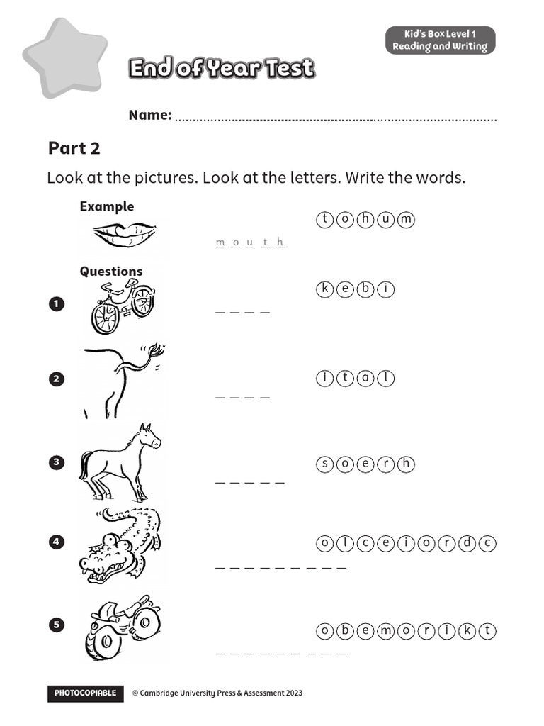 KidsBox Level1 Test Units EOY Reading and Writing 2 | PDF