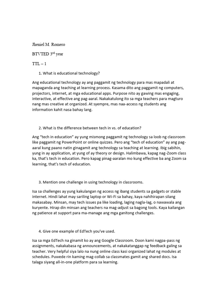 Educational Technology Taglish QA | PDF