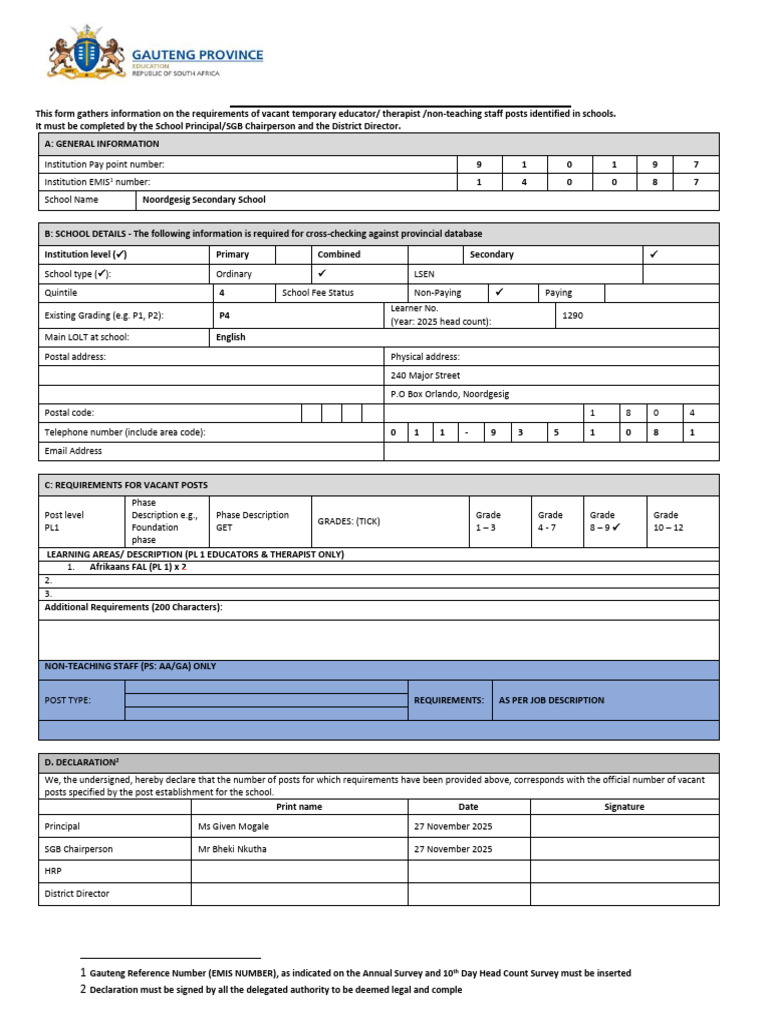 Temporary Staff Vacancies Notice Form | PDF | Written Communication ...