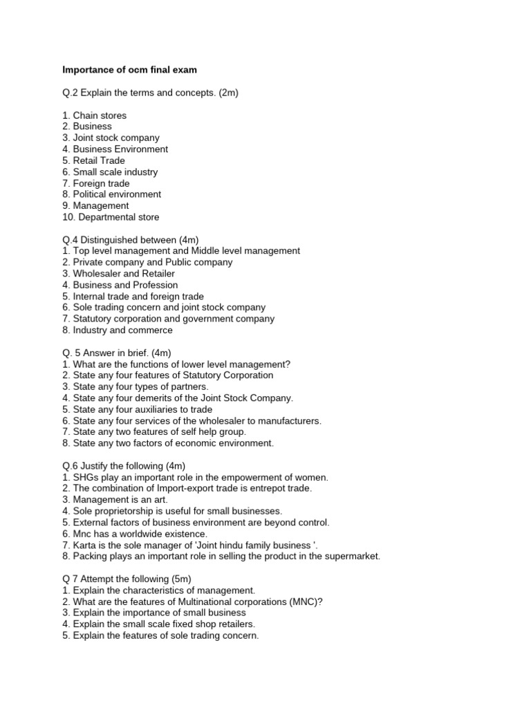 Importance of Ocm Final Exam | PDF