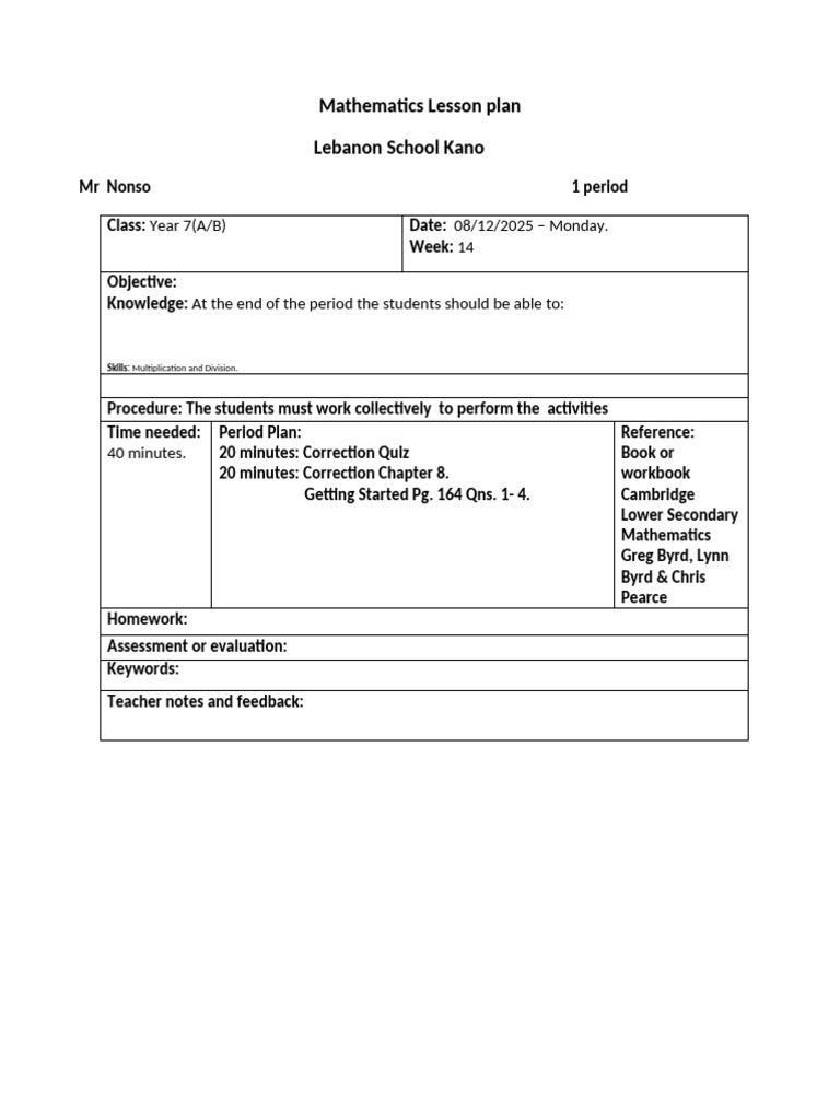 Year 7 Mathematics Lesson Plans | PDF | Arithmetic | Mathematics