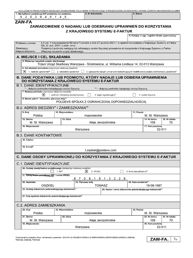 ZAW-FA (2), POLDEVS SP. Z O.O. 5252945145 (OSZKIEL TOMASZ 87081913328, OSZKIEL TOMASZ) [2025-12 ...