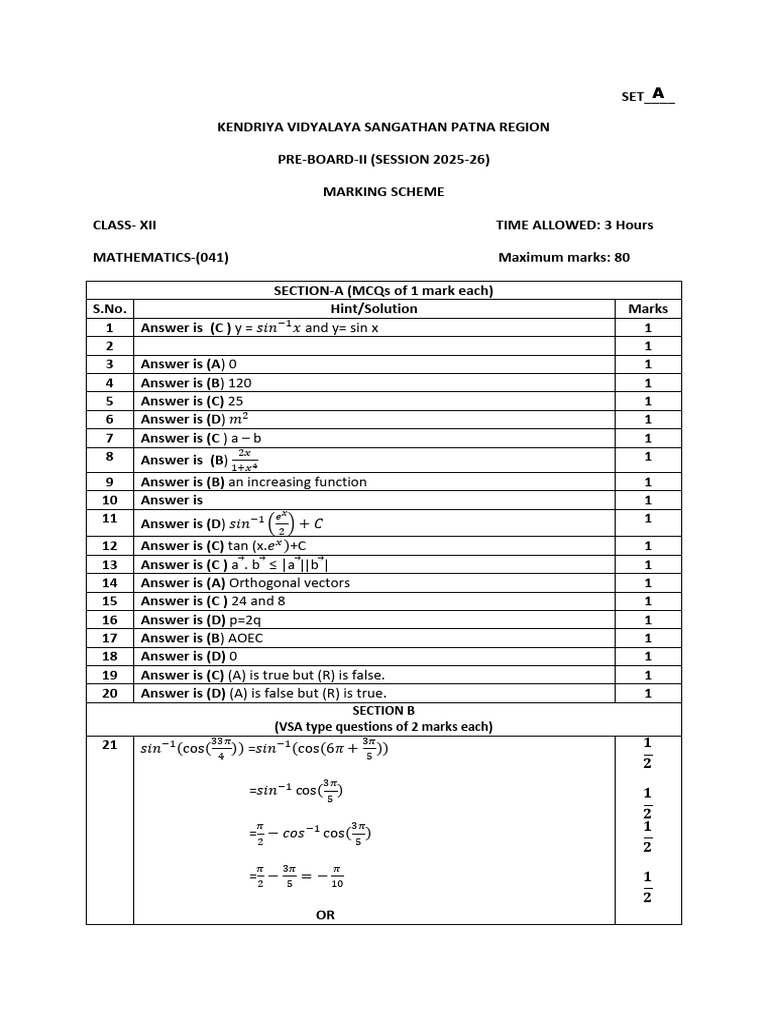 Set-A_maths Ms Xii_2nd Pre Board Arun Kumar Sharma | PDF | Mathematical Analysis | Applied ...