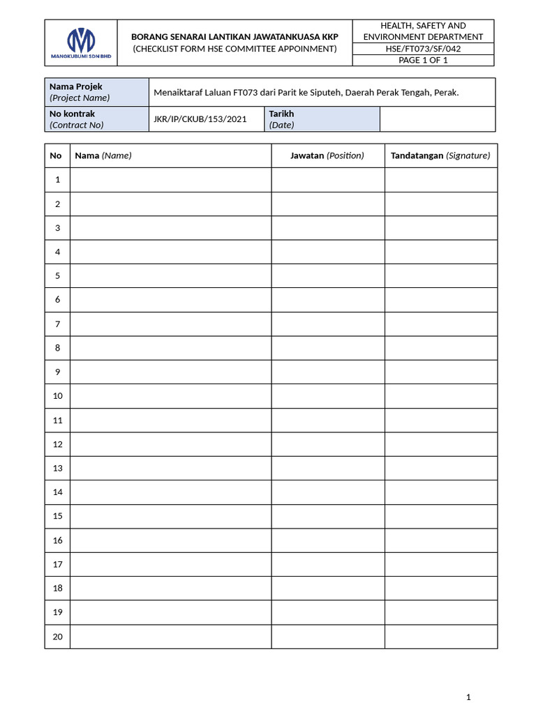 042 Checklist Form Appoinment Hse Committee | PDF