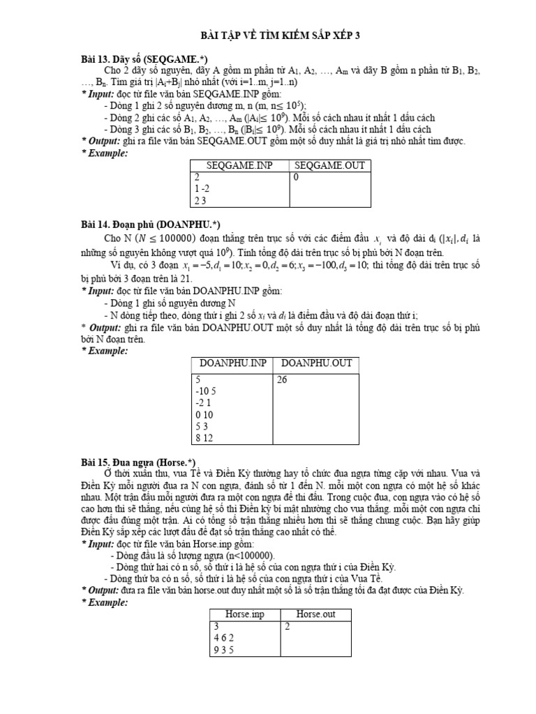 Bai Tap Ve Tim Kiem Sap Xep 3 | PDF