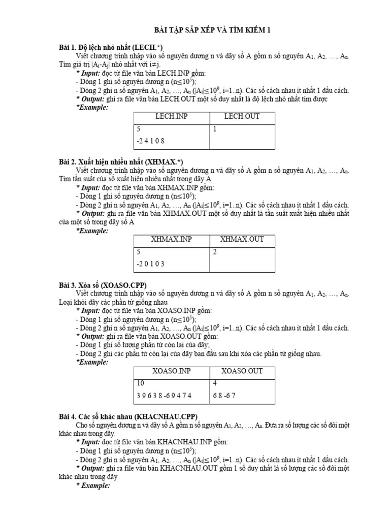 Bai Tap Ve Tim Kiem Sap Xep 1 | PDF