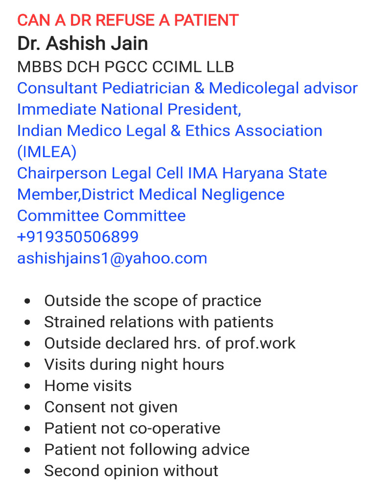 When Can a Dr Refuse a Patient | PDF