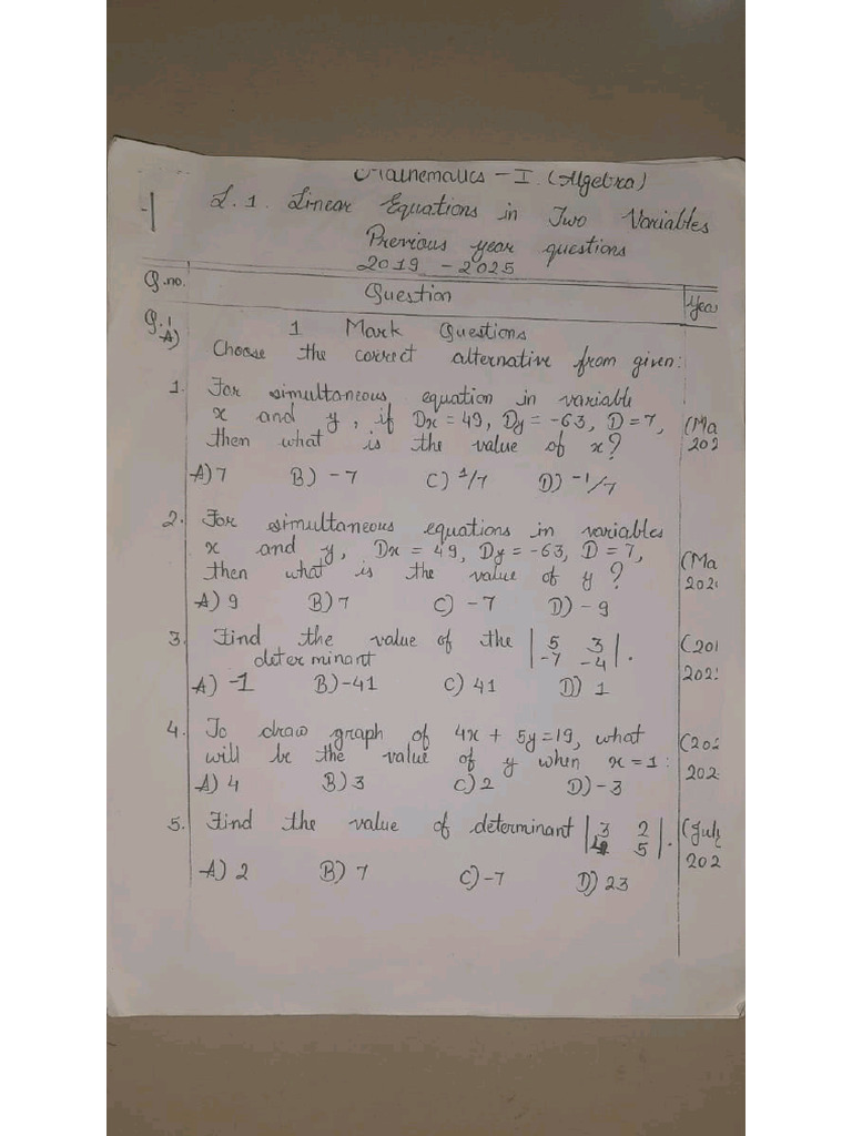l.1 Linear Equations in Two Variables | PDF