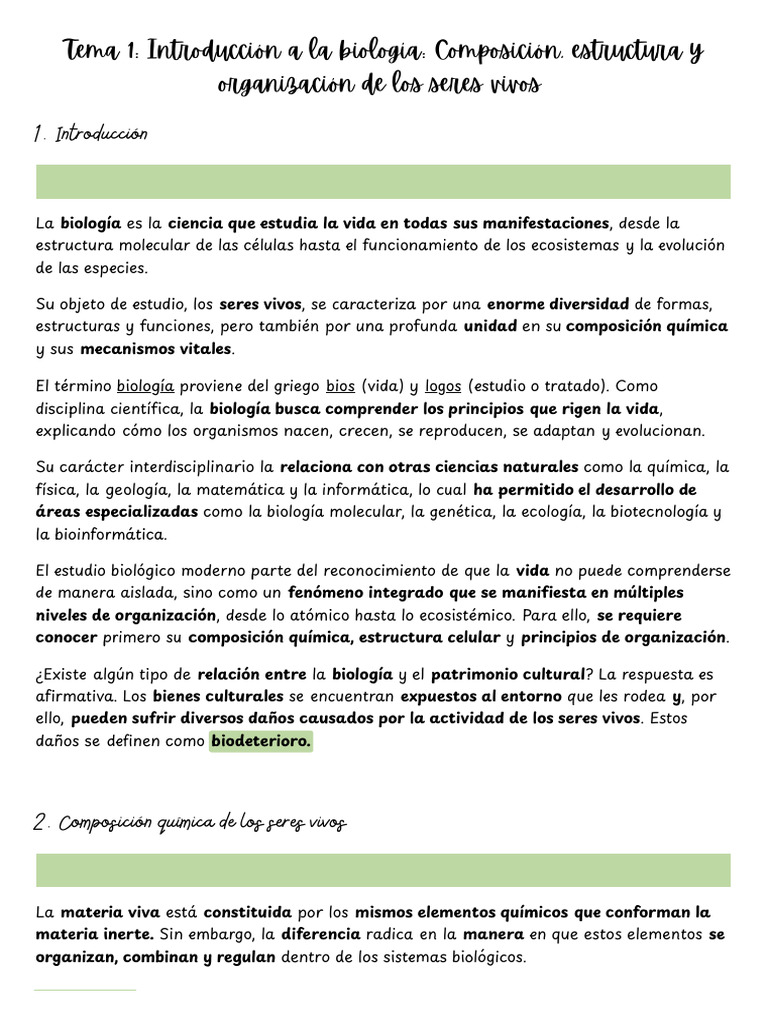 Tema 1. Introducción A La Biología - Composición, Estructura y ...