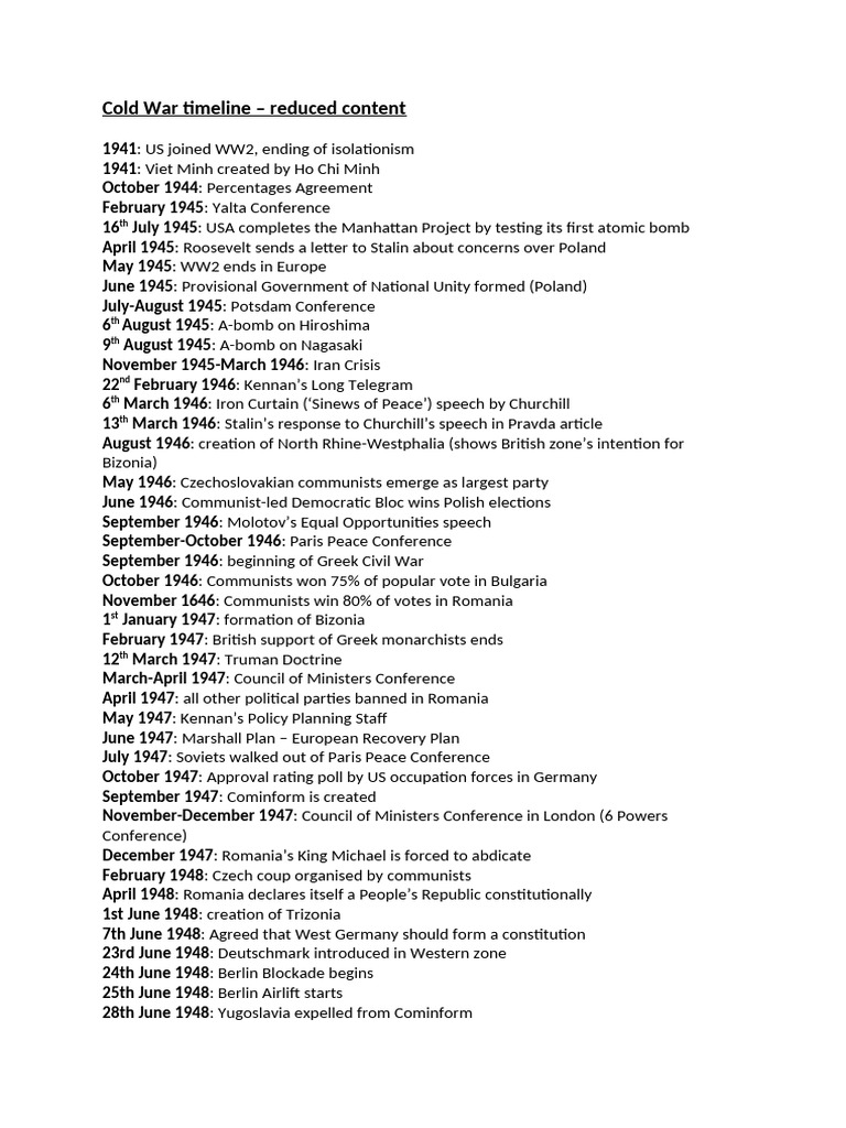 Cold War Key Events Timeline | PDF | Iron Curtain | Henry Kissinger