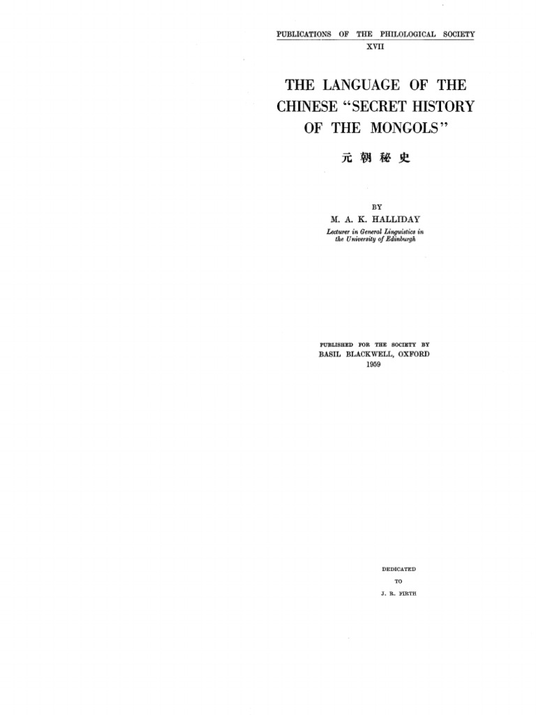 The Language of the Chinese ’Secret History of the Mongols’ = Yuan Chao ...