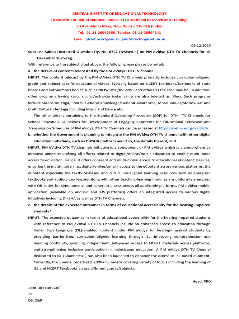 Edited Draft Lok Sabha Unstarred Question Dy. No. 8757 (revised 1) on ...