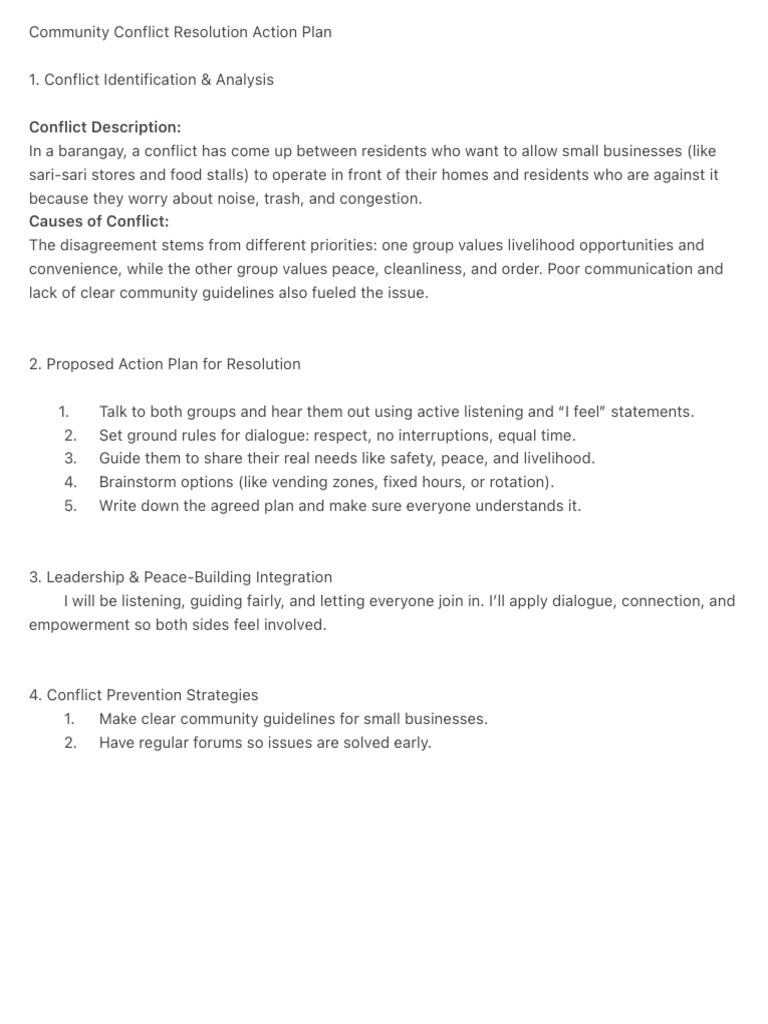 Barangay Conflict Resolution Plan | PDF