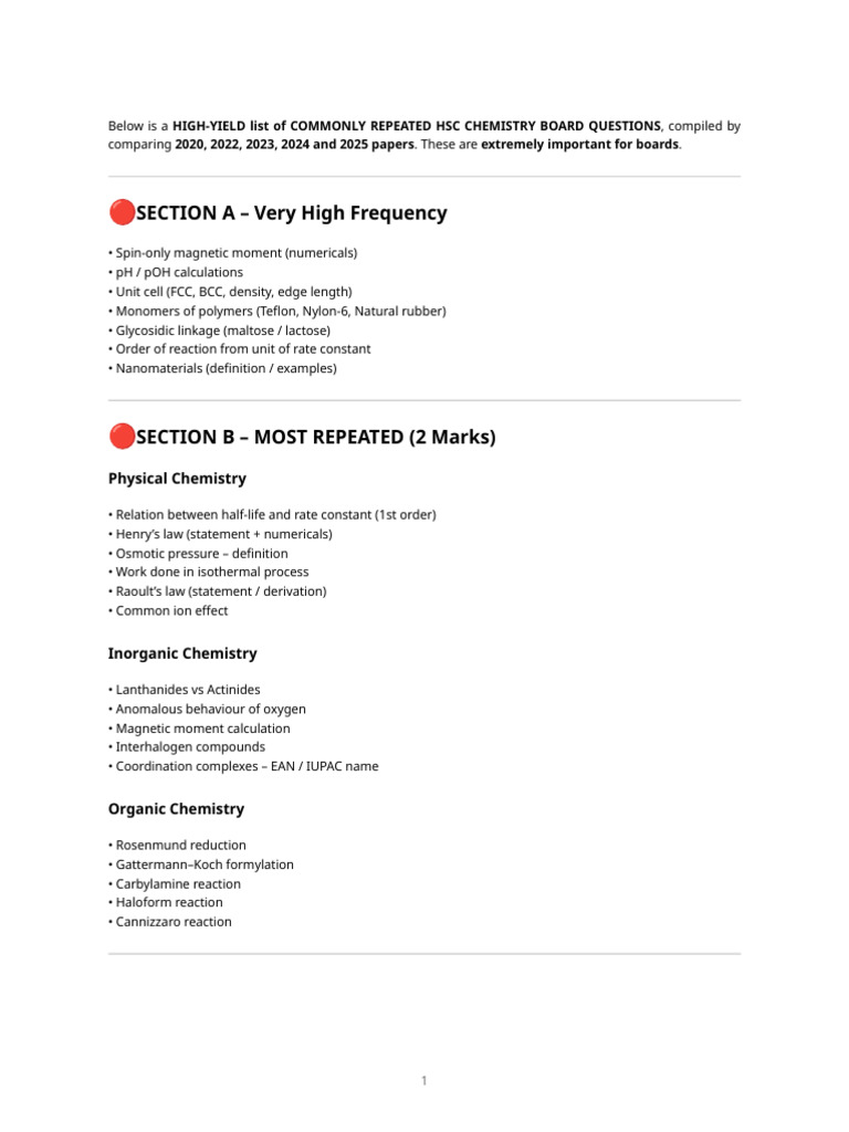 HSC Chemistry Board Questions Guide | PDF | Coordination Complex ...