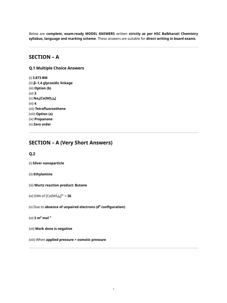 HSC Chemistry Model Answers Guide | PDF | Chemical Reactions | Acid