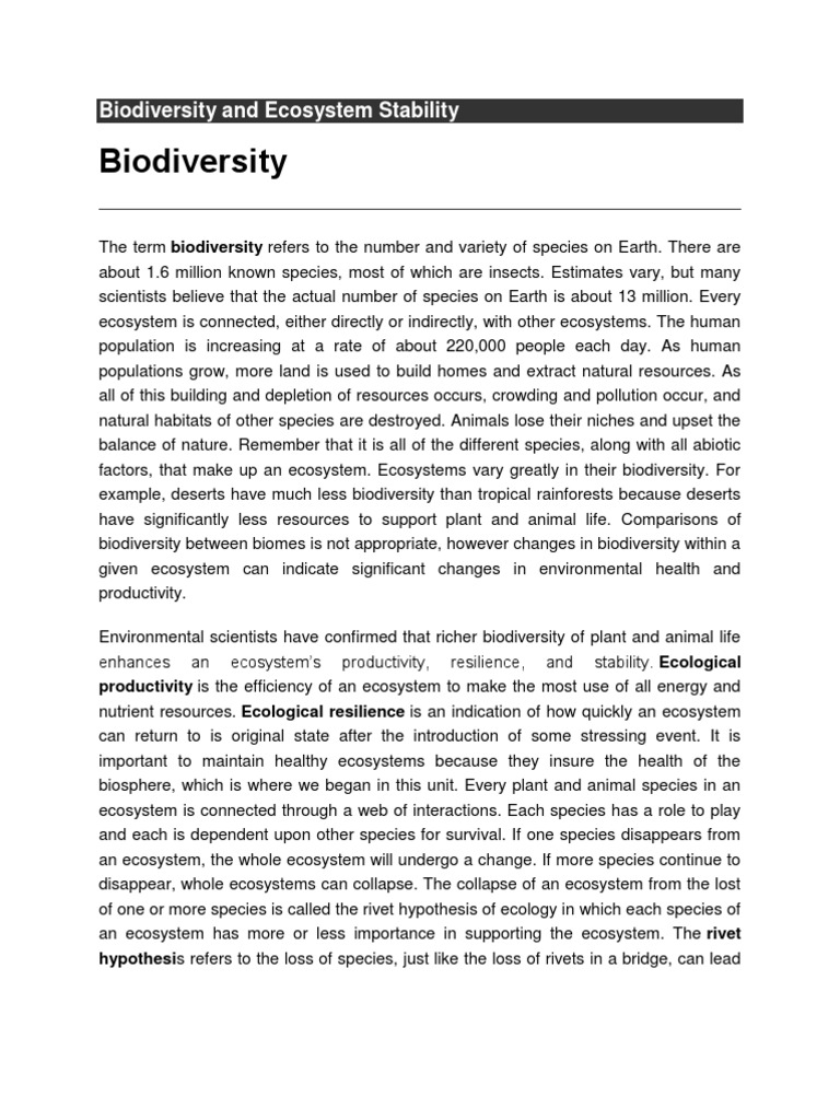 Biodiversity and Ecosystem Stability | PDF | Ecosystem | Biodiversity